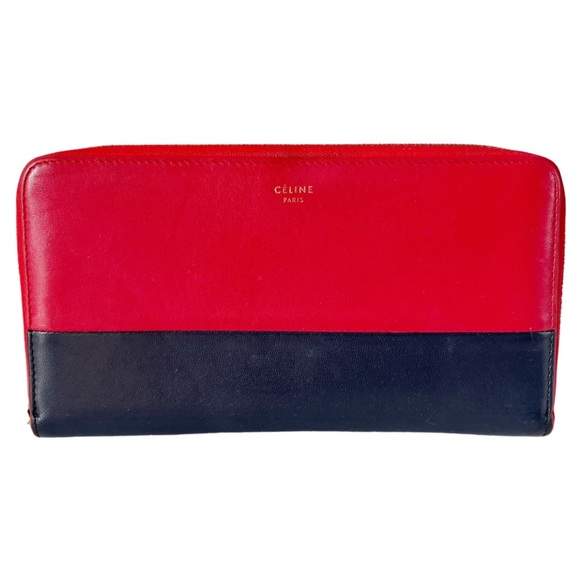Celine | Bags | Celine Red And Navy Blue Nappa Leather Long Zip Wallet ...